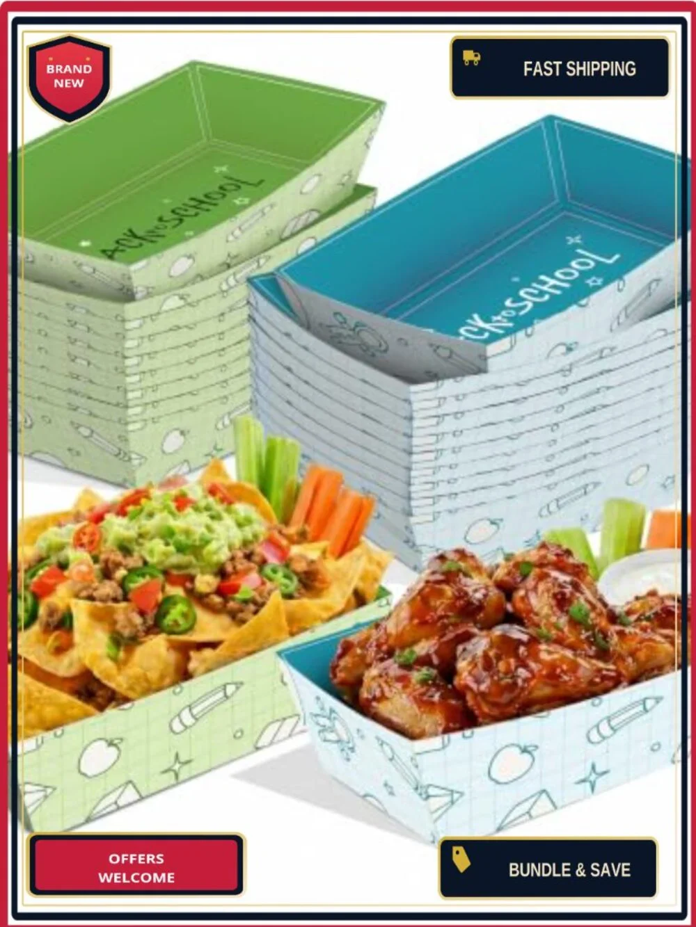 Kitchen | 5 Disposable Paper Food Trays Back To School Party Supplies ...